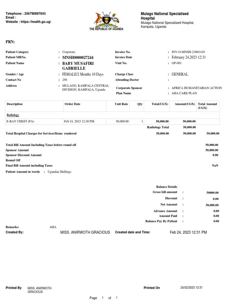 Mulago Hospital X-ray Invoice | PDF | Hospital | Taxation