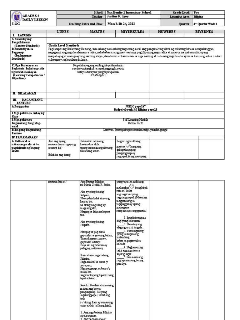 3rd Quarter Filipino Week 6 | PDF