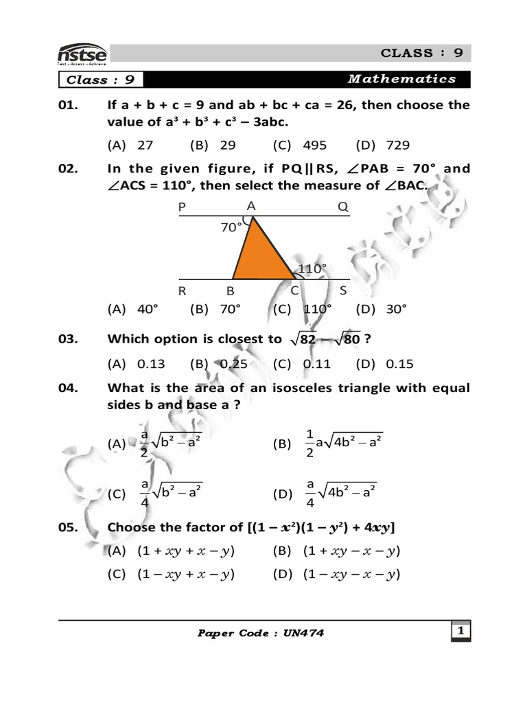 NSTSE Class 9 Solved Paper 2022 | PDF | Force | Mixture