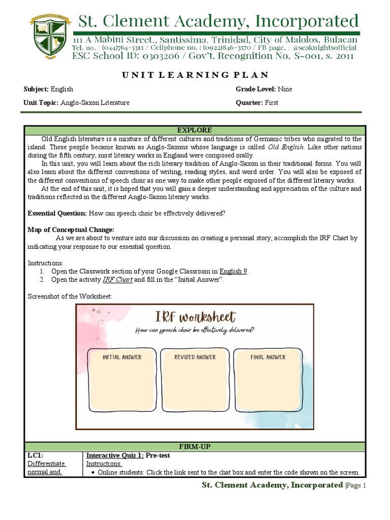 Unit-Learning-Plan-English 9 | PDF | Nonverbal Communication | Learning