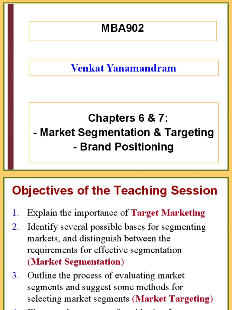 MBA902 Chapter 6 & 7 Market Segmentation, Targeting & Positioning | PDF | Market Segmentation ...