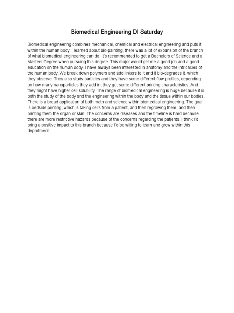 DI Saturday Essays For ENGR 102 | PDF | Aerospace Engineering | Biomedical Engineering