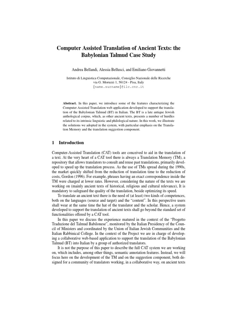 Computer Assisted Translation of Ancient Texts: The Babylonian Talmud Case Study | PDF | Talmud ...