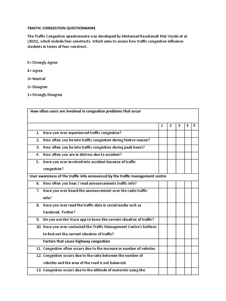 Traffic Questionnaire | PDF | Traffic | Traffic Congestion