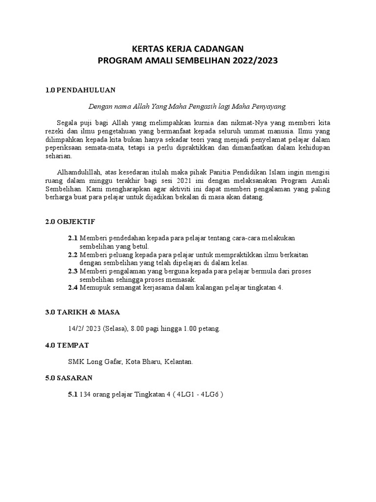 Kertas Kerja Cadangan Program Amali Sembelihan 2022/2023: Dengan Nama ...