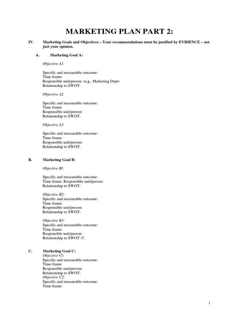 Marketing Plan Worksheets Part-2 | PDF