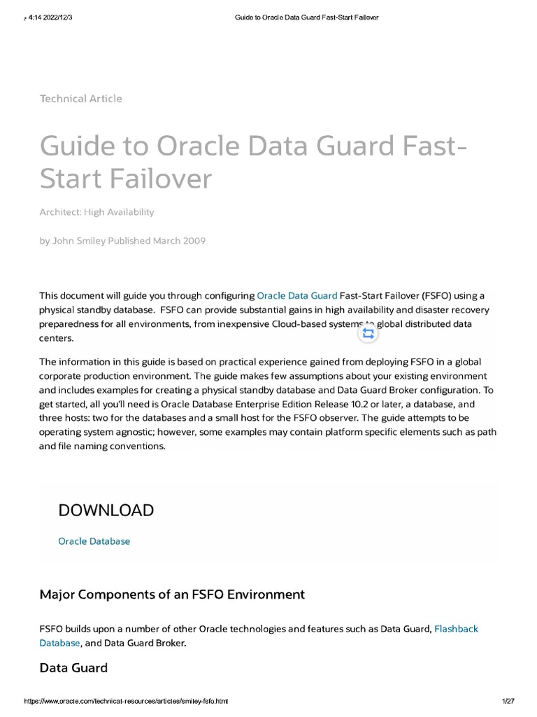 Guide To Oracle Data Guard Fast - Failover | PDF