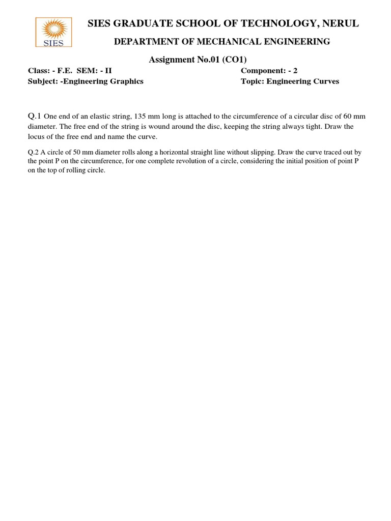 ASSIGNMENTS (Nos. 1 To 8) Engg. Graphics | PDF | Geometry | Elementary Geometry