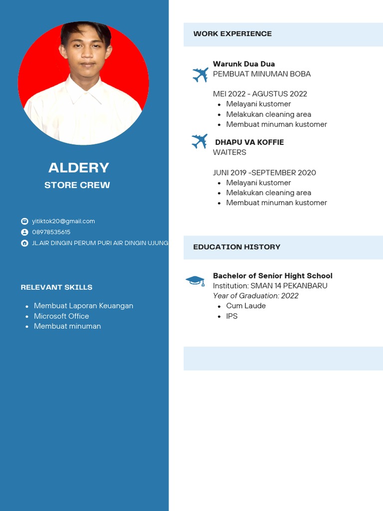 Blue Light Blue Color Blocks Flight Attendant CV | PDF