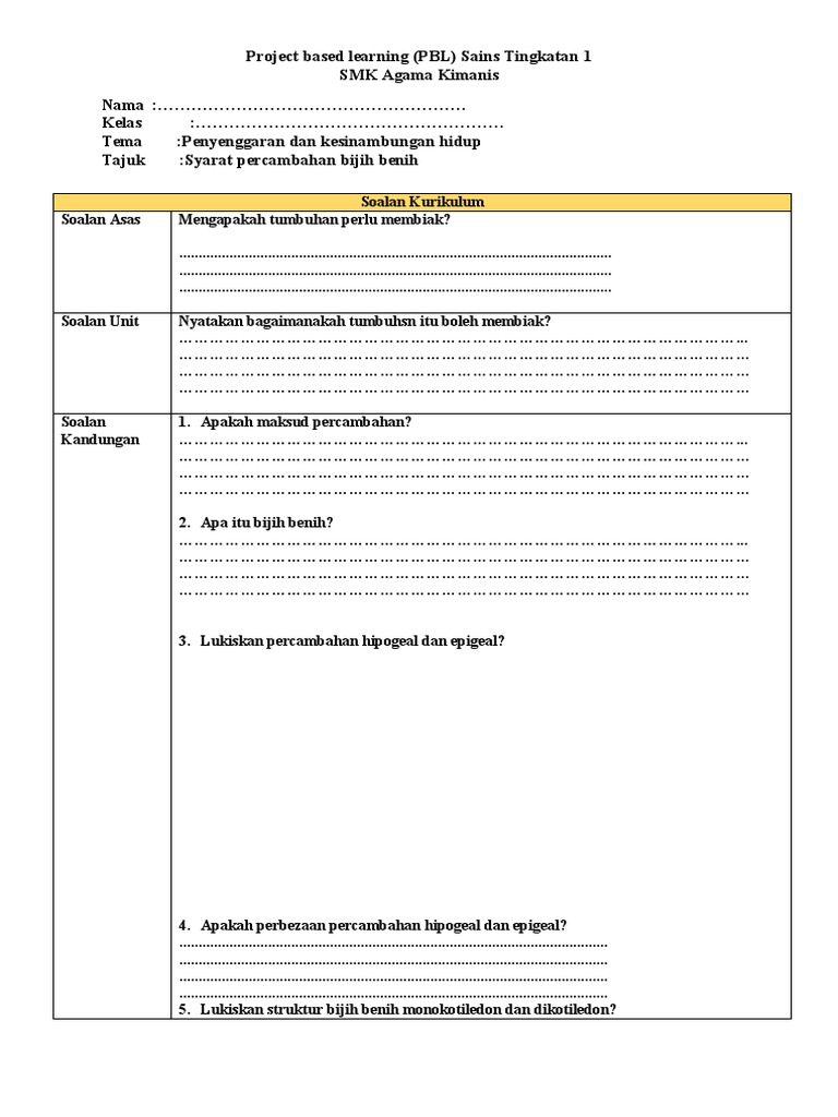 PBL SAINS TING 1 (PELAJAR) (2) | PDF