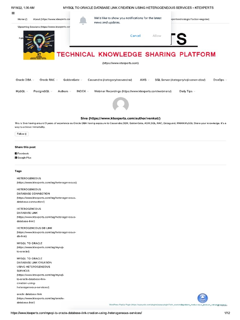 Mysql To Oracle Link Creation Using Heterogeneous Services - Ktexperts | PDF