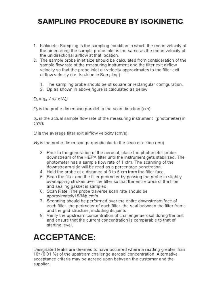 Sampling Procedure By Iso Kinetic Pdf Flow Measurement Aerosol