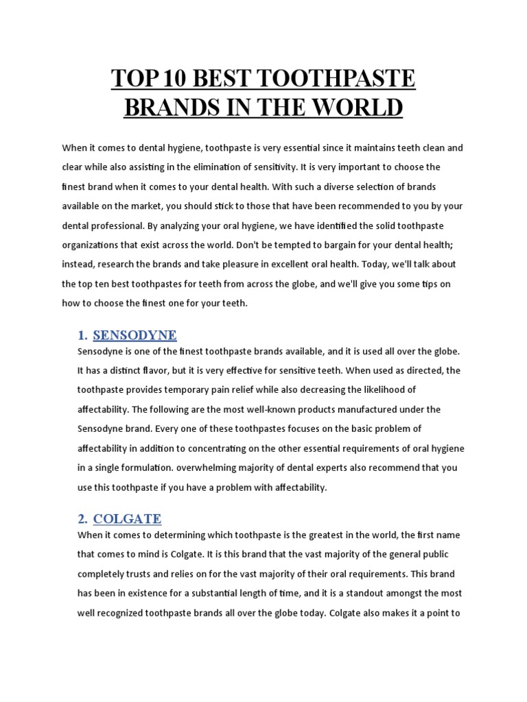 Top 10 Best Toothpaste Brands in The World - Edited | PDF | Oral ...