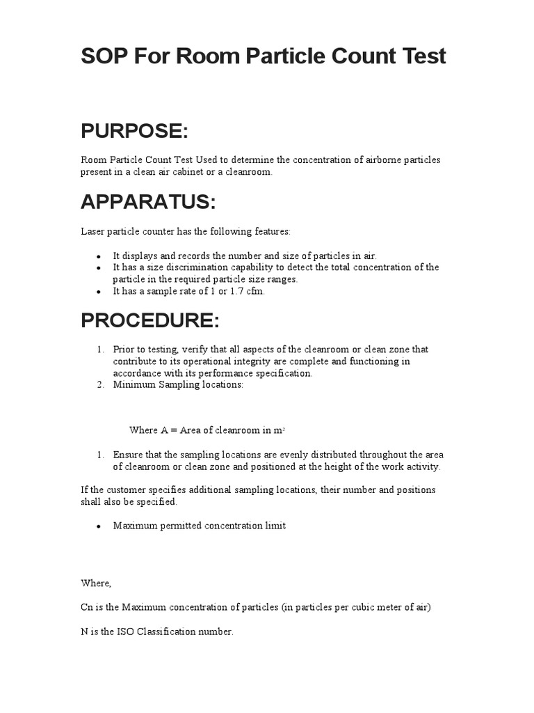 SOP For Room Particle Count Test | PDF | Standard Deviation | Applied ...