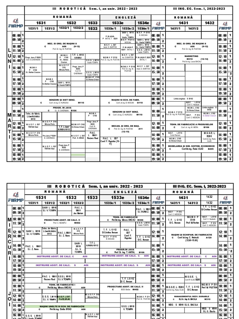 Engineering Class Schedule | PDF