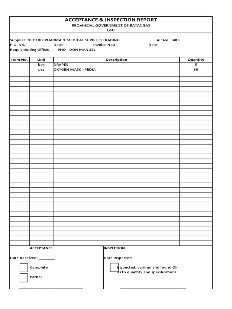 Acceptance & Inspection Report | PDF