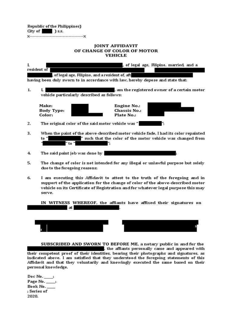 Motor Vehicle Color Change Affidavit | PDF
