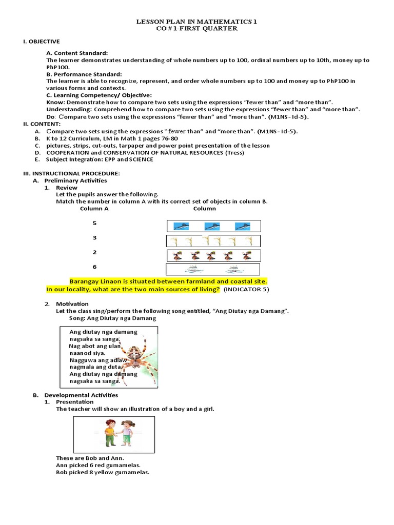 Comparing Sets in Math Lesson | PDF | Behavior Modification | Cognition