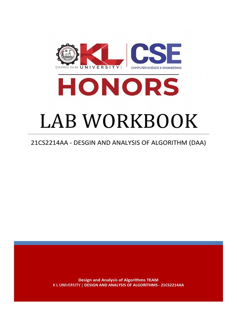 Lab Workbook: 21Cs2214Aa - Desgin and Analysis of Algorithm (Daa) | PDF | Matrix (Mathematics ...