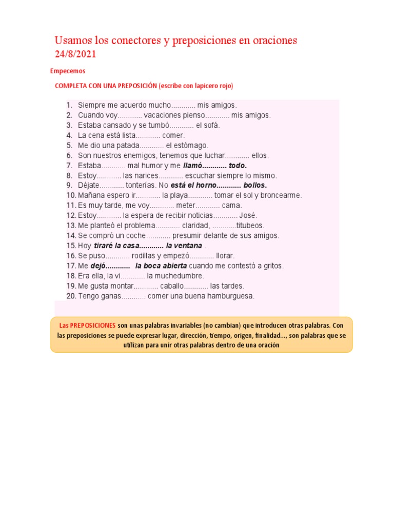 Usamos Los Conectores y Preposiciones en Oraciones 24 | PDF