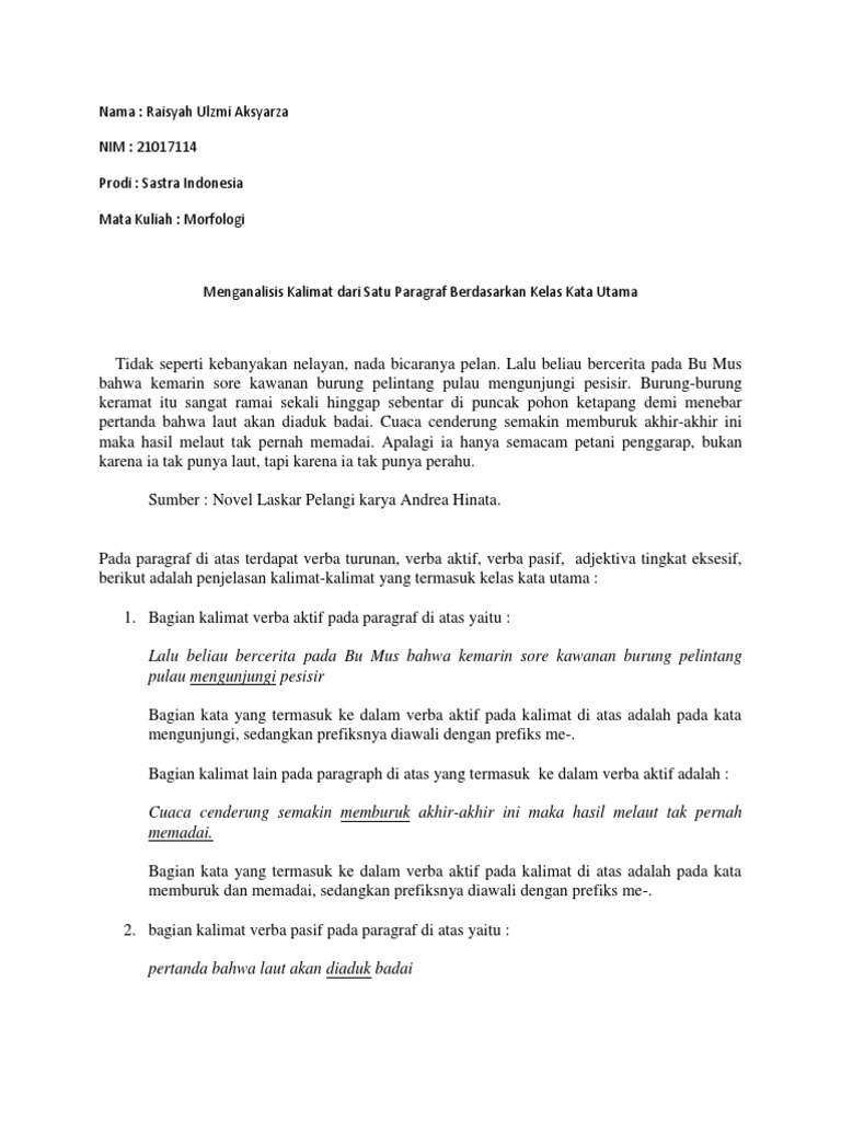 Raisyah Ulzmi Aksyarza - Tugas Individu Morfologi Analisis Kelas Kata Utamaa | PDF