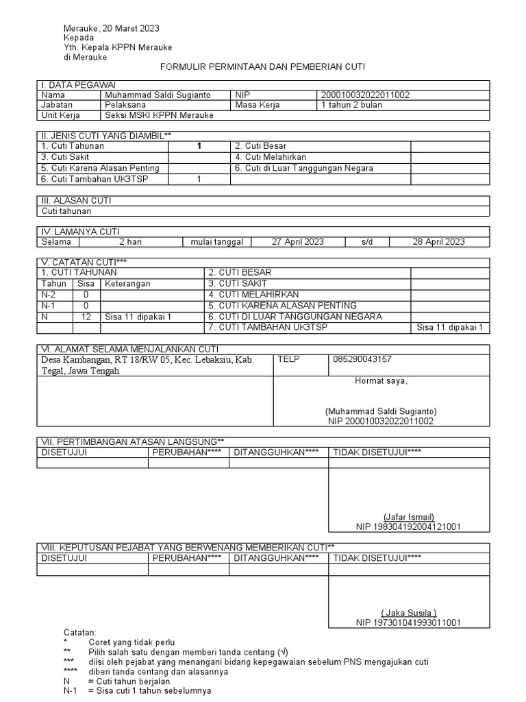 Formulir Cuti | PDF