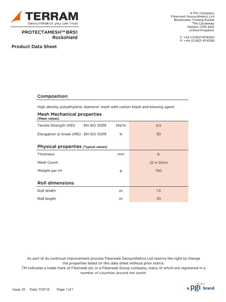 Protectamesh BRS1 Rockshield Product Data Sheet | PDF