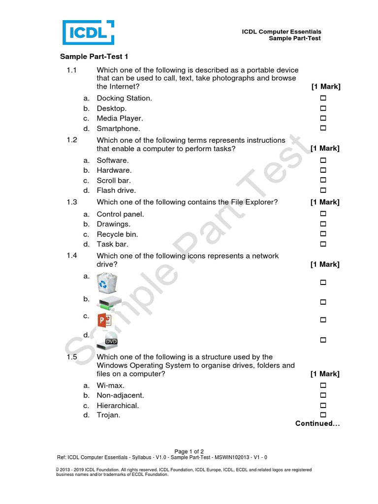 ICDL Computer Essentials Sample Part-Test | PDF | Internet | Computer ...