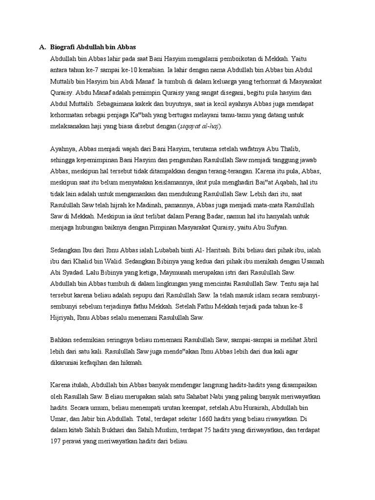 Biografi dan Peran Abdullah bin Abbas | PDF