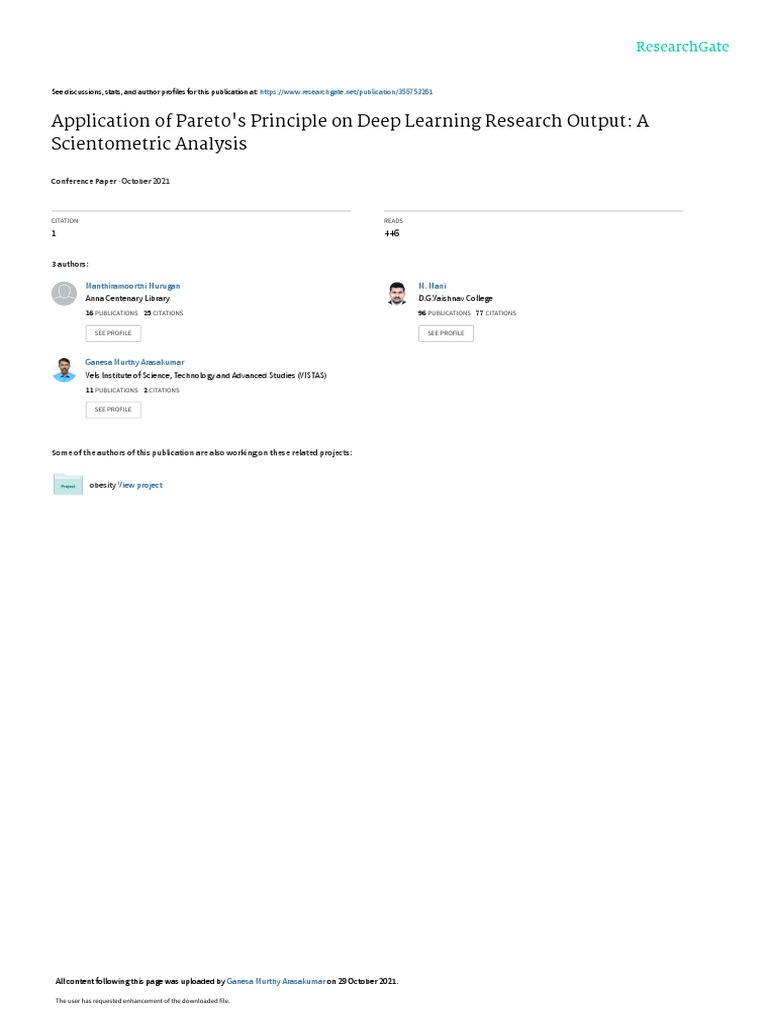 Application of Pareto's Principle On Deep Learning Research Output: A ...