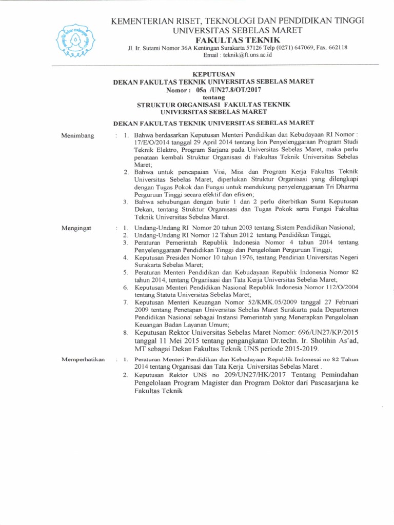 5a.UN27.8.OT.2017 - Struktur Organisasi FT UNS | PDF