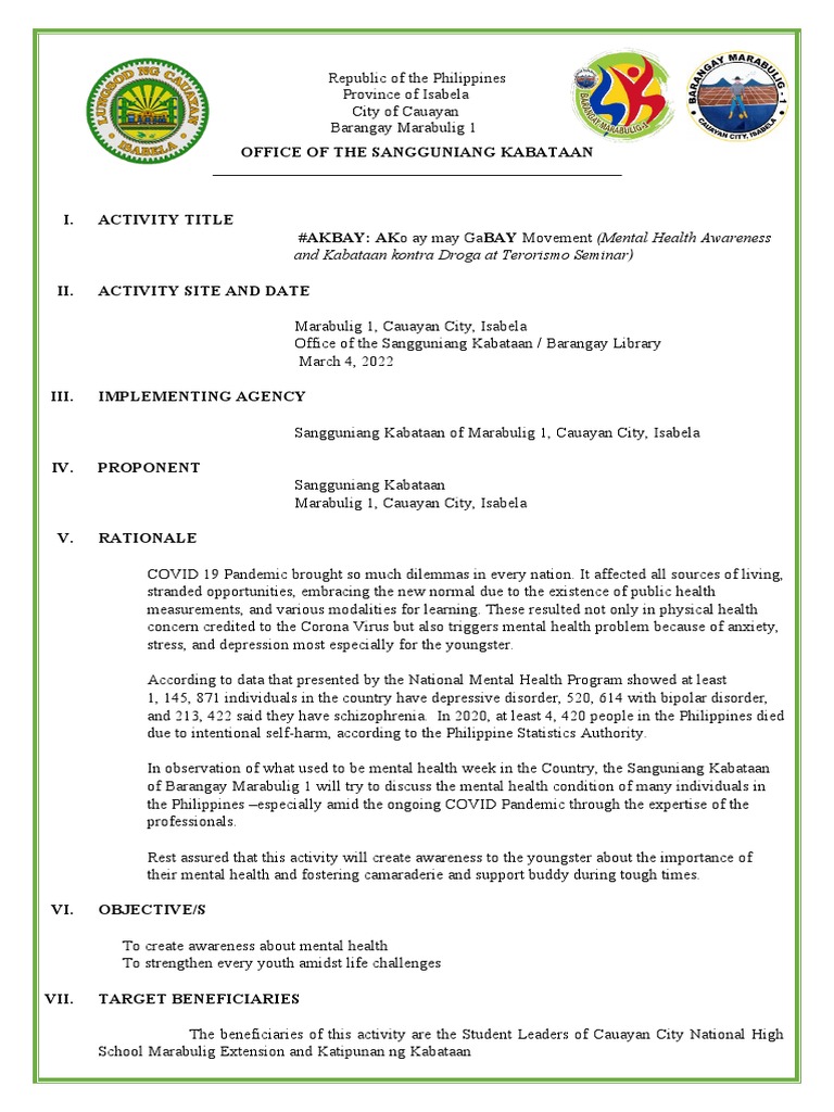 Mental Health Activity Proposal | Download Free PDF | Mental Disorder ...