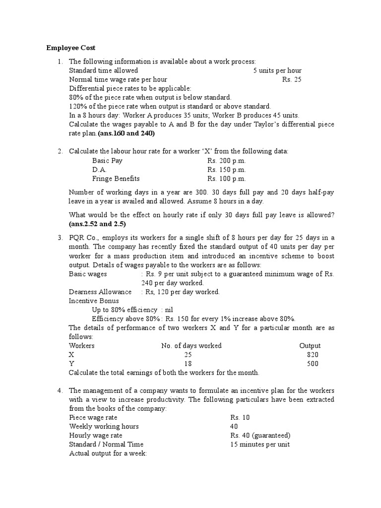 Employee Cost | PDF | Piece Work | Overtime