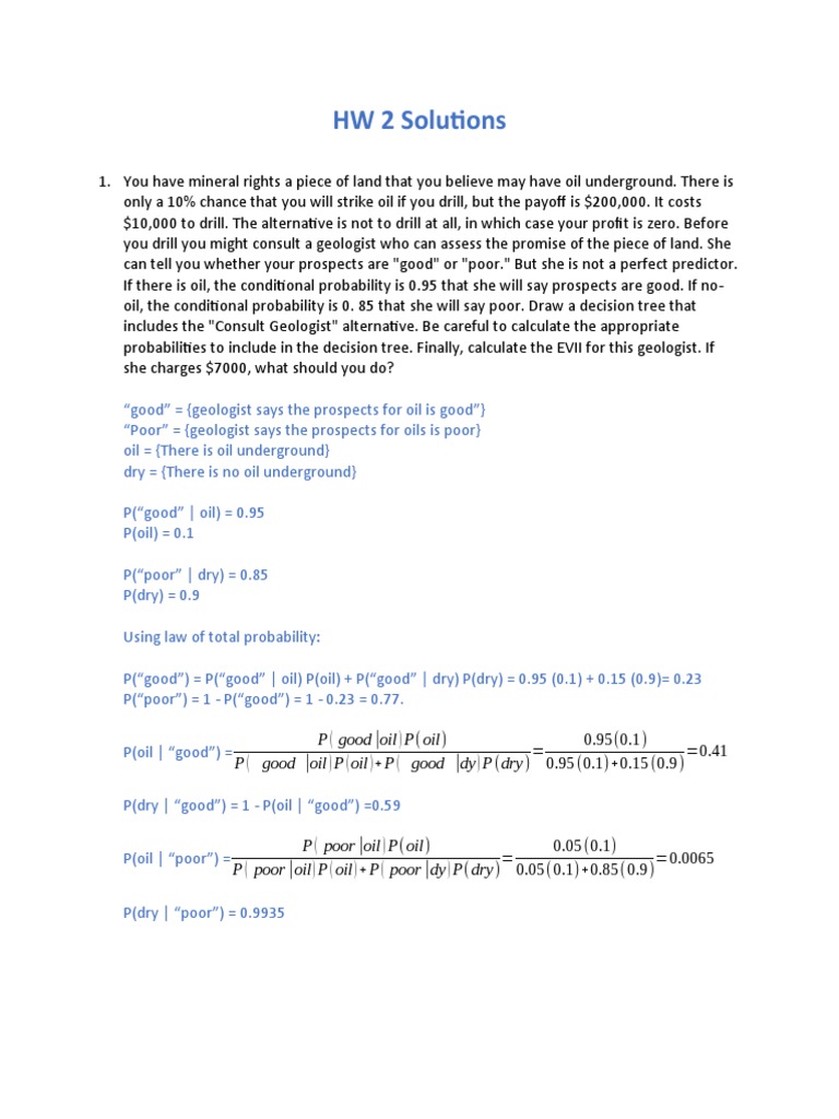 HW 2 Solutions: P Good Oil P (Oil) P Oil P Oil Dy P (Dry) | PDF | Statistical Theory ...
