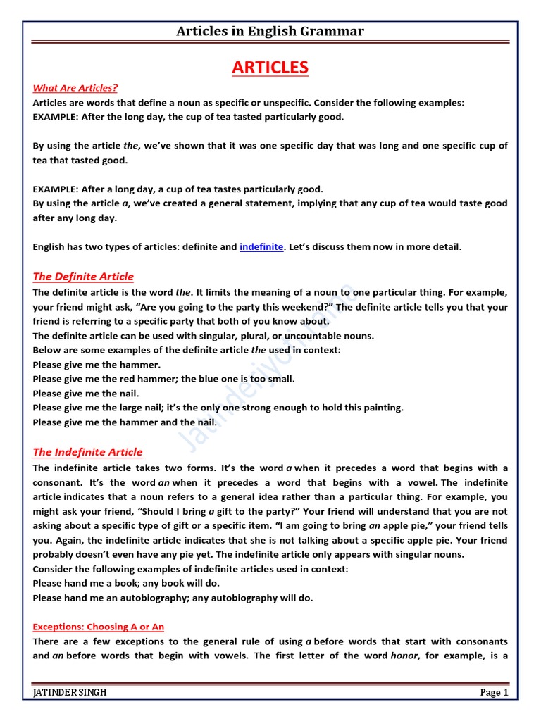 ARTICLES | Download Free PDF | Noun | Word