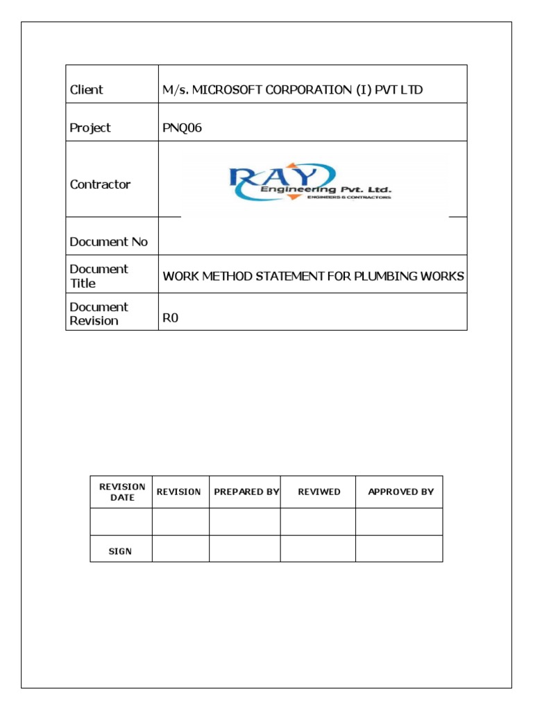 Plumbing Work Method Statement | PDF | Occupational Safety And Health ...