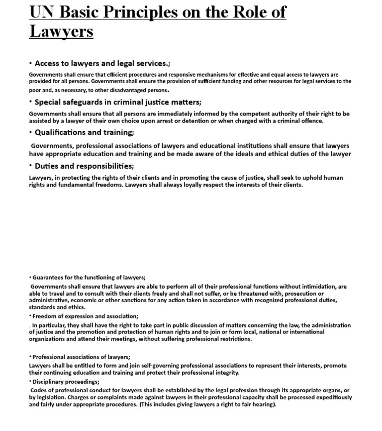 UN Basic Principles On The Role of Lawyers | PDF | Lawyer | Practice Of Law