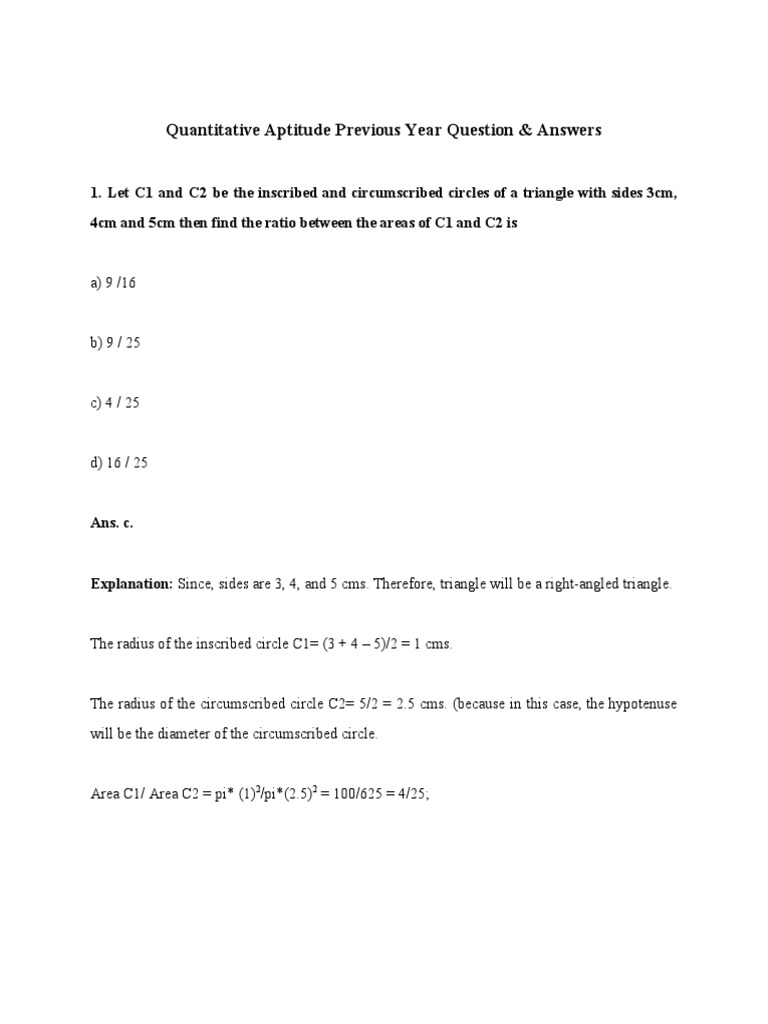 Quantitative Aptitude Sample Paper | PDF | Elementary Mathematics | Geometric Shapes