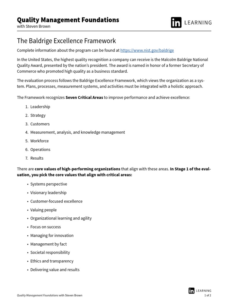 Baldrige Excellence Framework | PDF | Quality Management | Evaluation