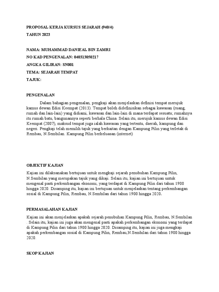 Proposal Kerja Kursus Sejarah (940/4) TAHUN 2023 | PDF