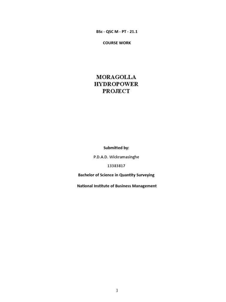 Moragolla Hydropower Project: BSC - QSC M - PT - 21.1 Course Work | PDF ...