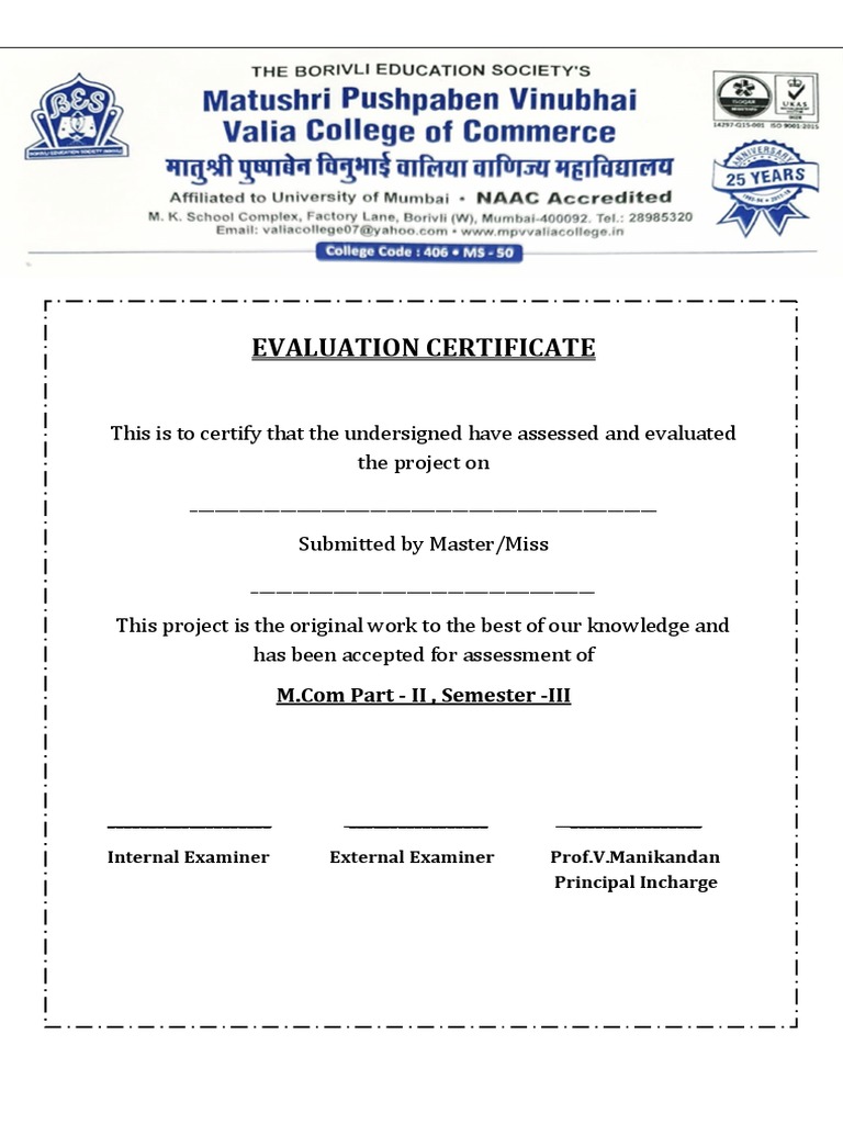 Mcom-Evaluation Certificate | PDF
