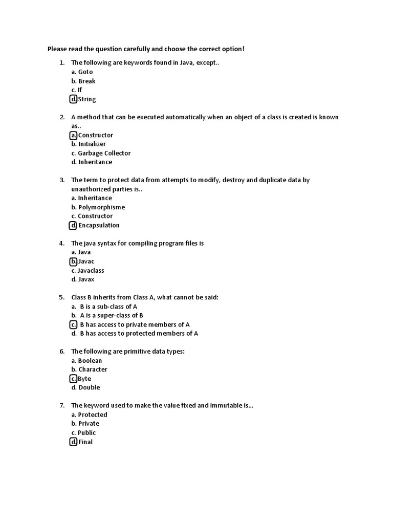 Java Tech Test Multiple Choice And Query Salt Pdf Constructor Object Oriented Programming