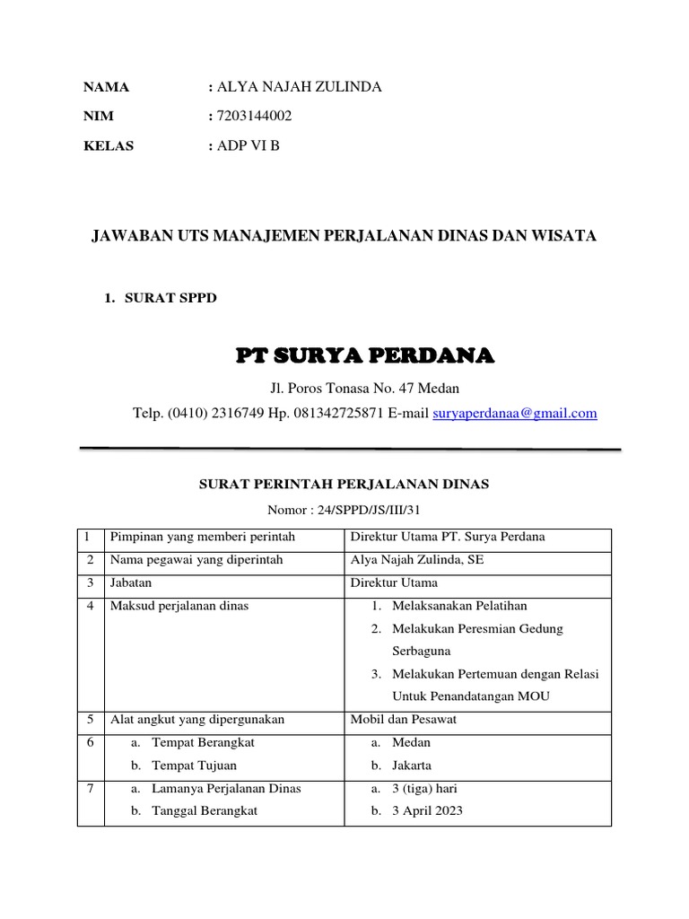 Alya Najah Z - Uts M. Perjalanan Dinas Dan Wisata | PDF