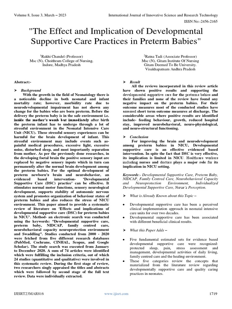 The Effect and Implication of Developmental Supportive Care Practices ...