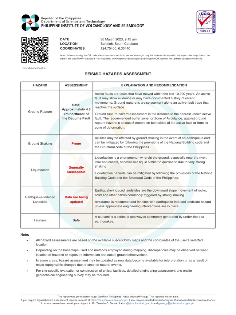 Hazard Assessment Report Brgy Centrala Surallah South Cotabato