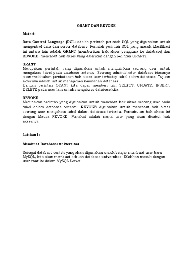 Fungsi Grant dan Revoke dalam SQL | PDF | Komputer | Teknologi & Rekayasa