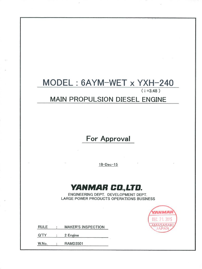 6AYM-WET YXH-240 App Drawing - MAIN ENGINE | PDF