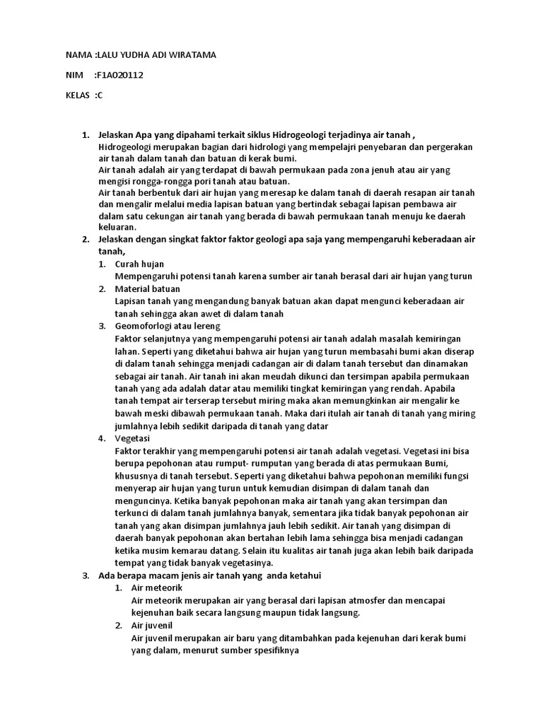 Geologi Teknik - LALU YUDHA ADI WIRATAMA (F1A020112) | PDF