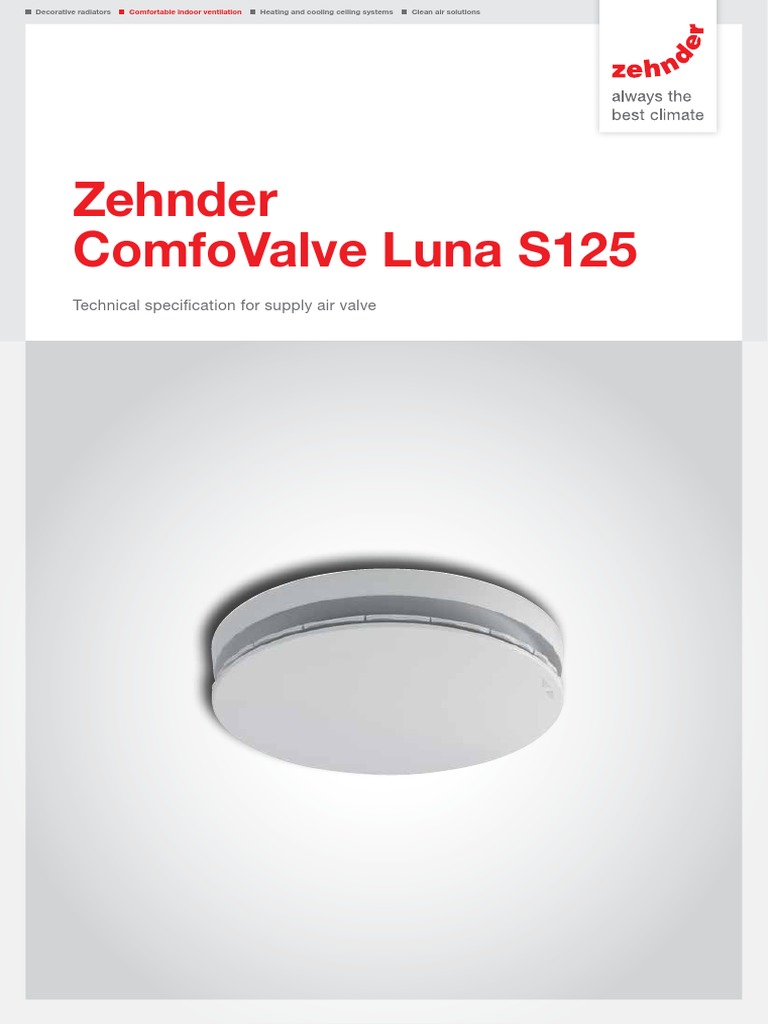 Zehnder Comfovalve Luna S125: Technical Specification For Supply Air ...